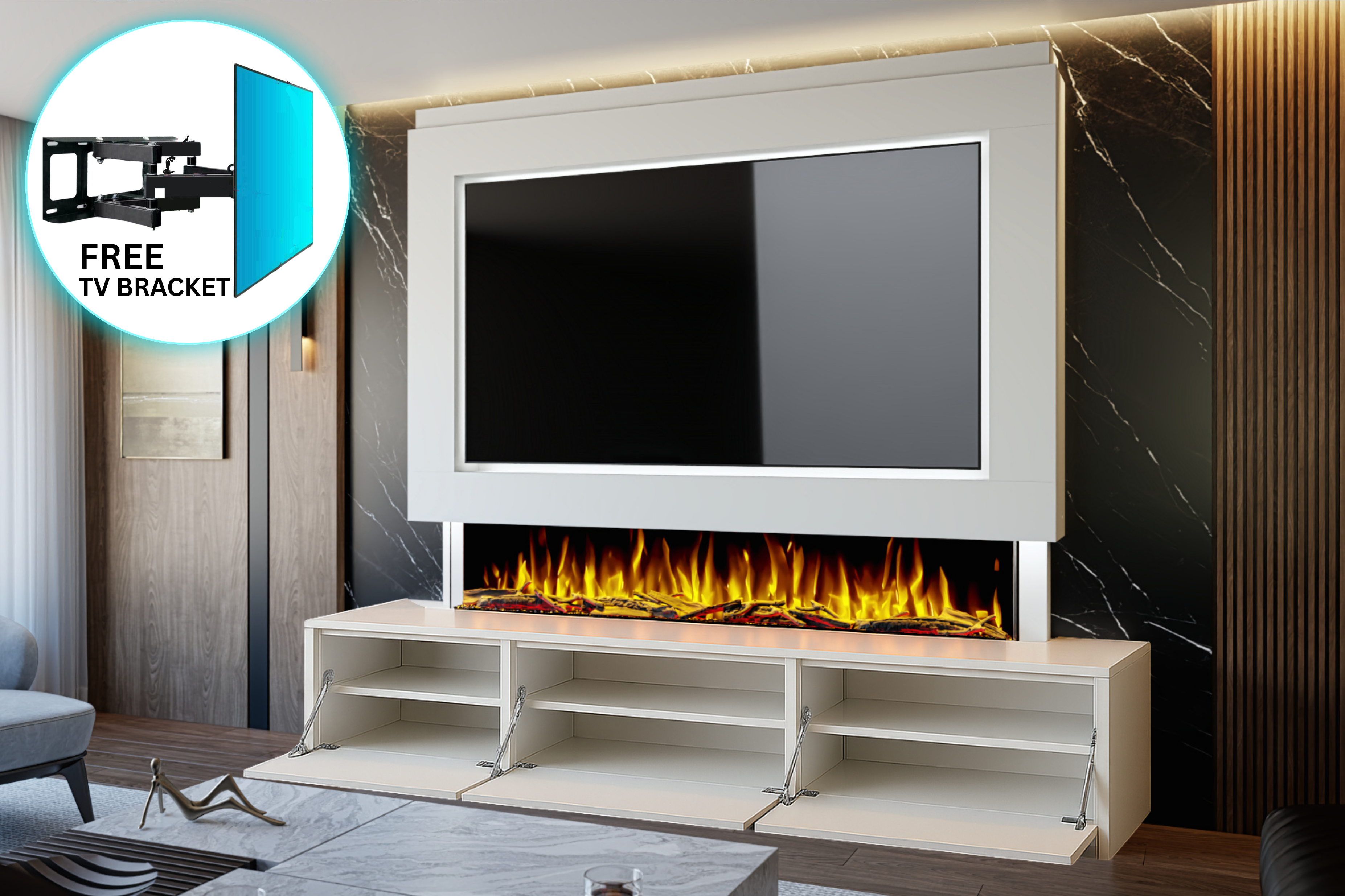 Media Wall Package 23 | Complete Electric Fireplace Setup – Pre-Built ...